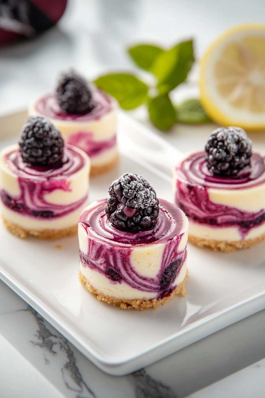 Lemon Berry Swirl Mini Cheesecakes - Dessert Hungry