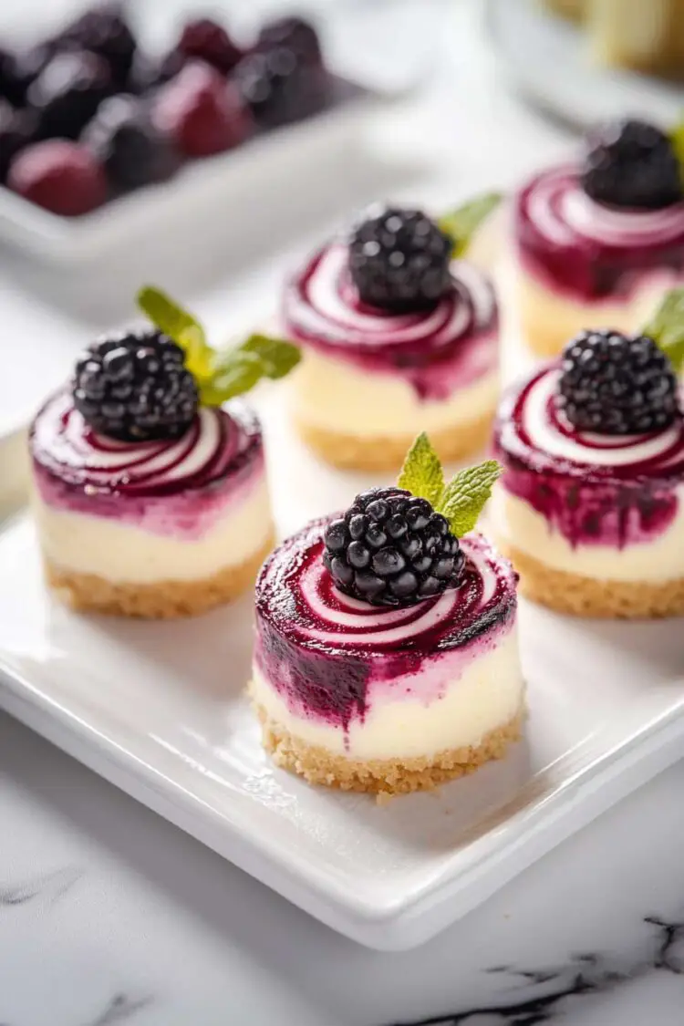 Lemon Berry Swirl Mini Cheesecakes - Dessert Hungry
