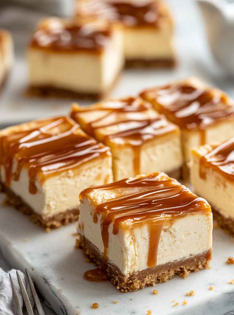 Caramel Cheesecake Bars - Dessert Hungry