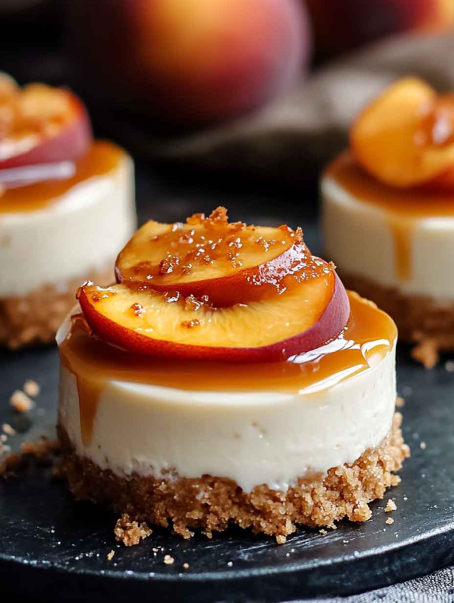 Mini Peach Cobbler Cheesecakes - Dessert Hungry