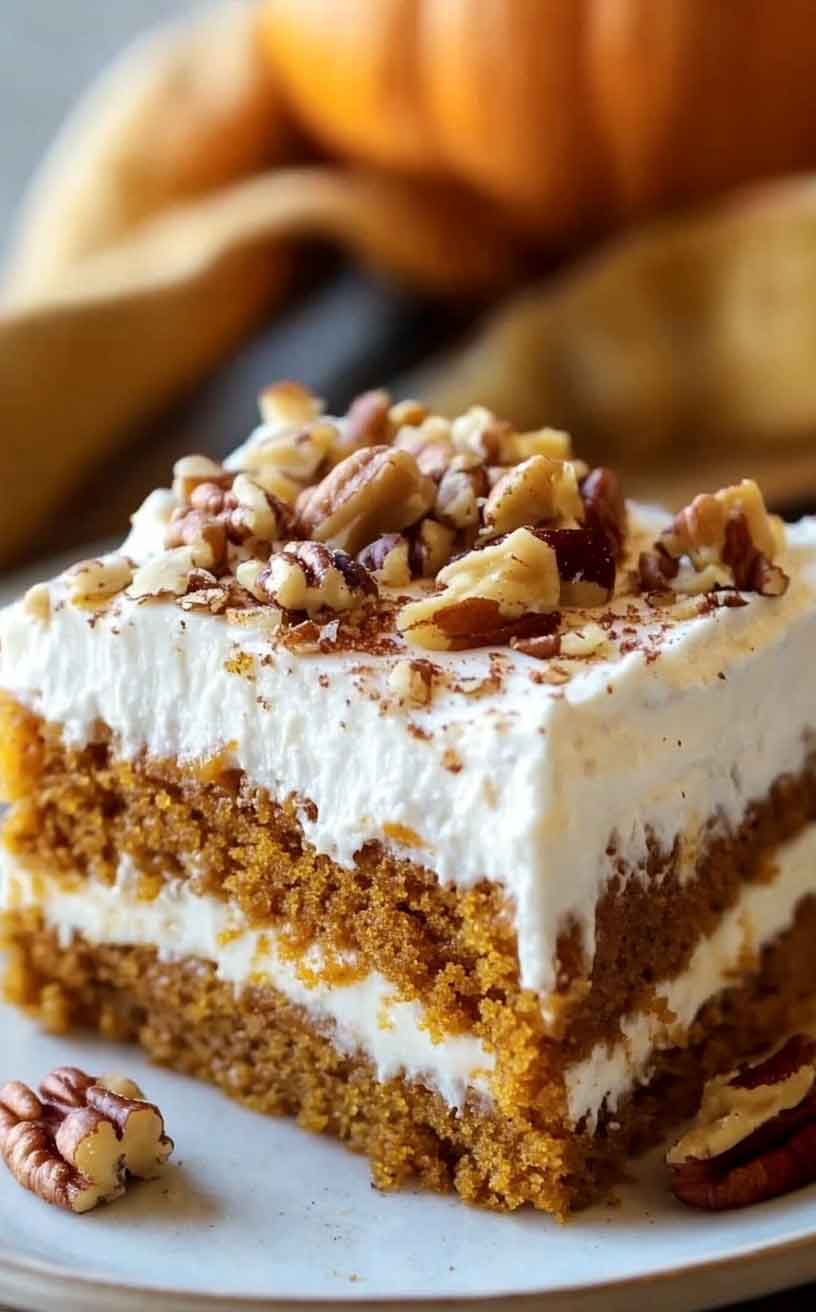 Pumpkin Spice Poke Cake - Dessert Hungry