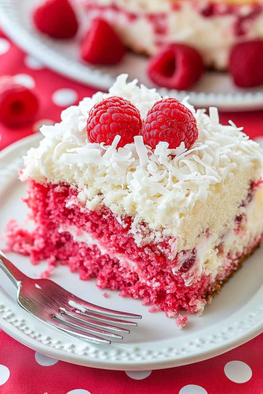 Raspberry Zinger Poke Cake - Dessert Hungry