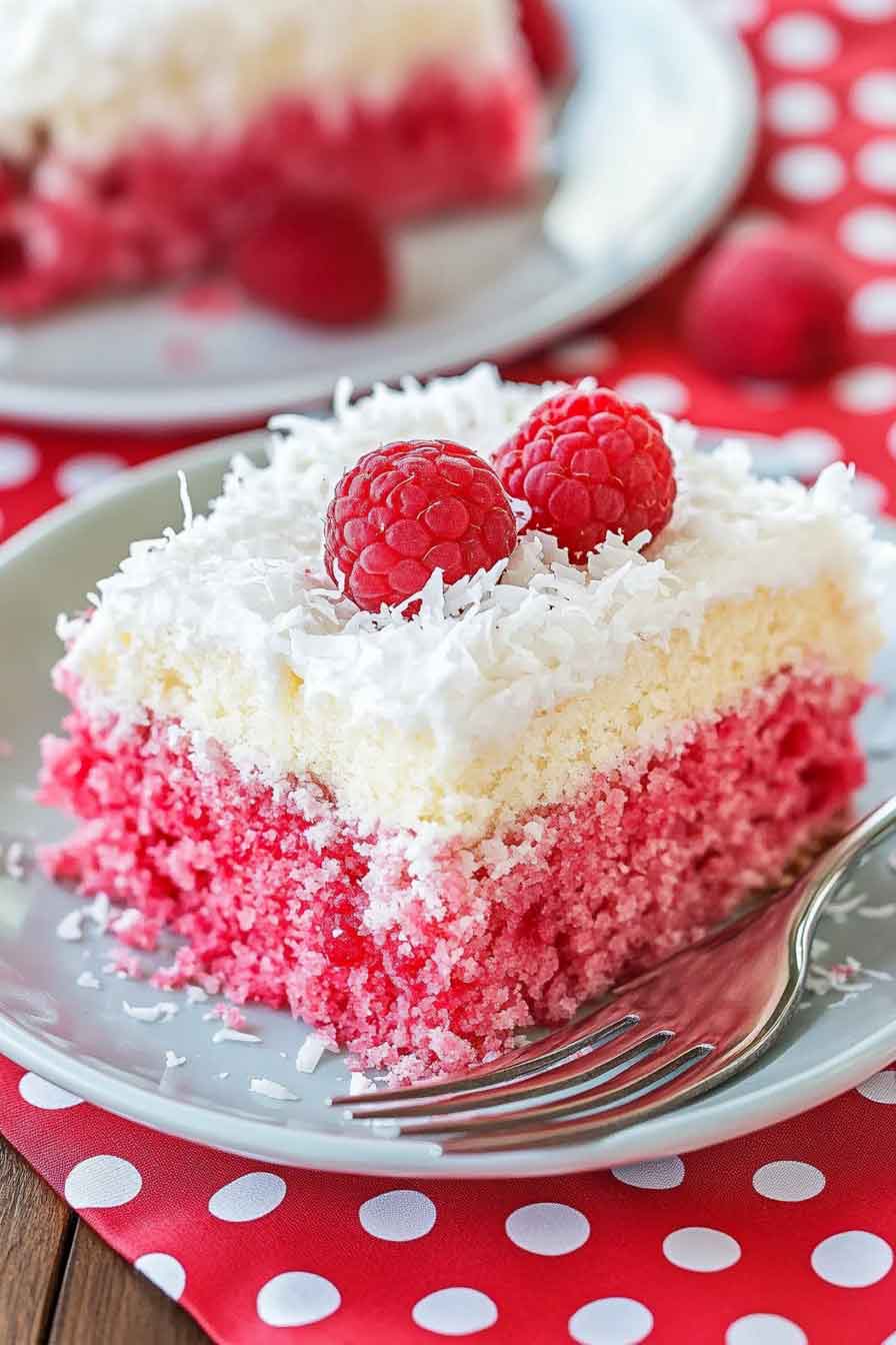 Raspberry Zinger Poke Cake - Dessert Hungry