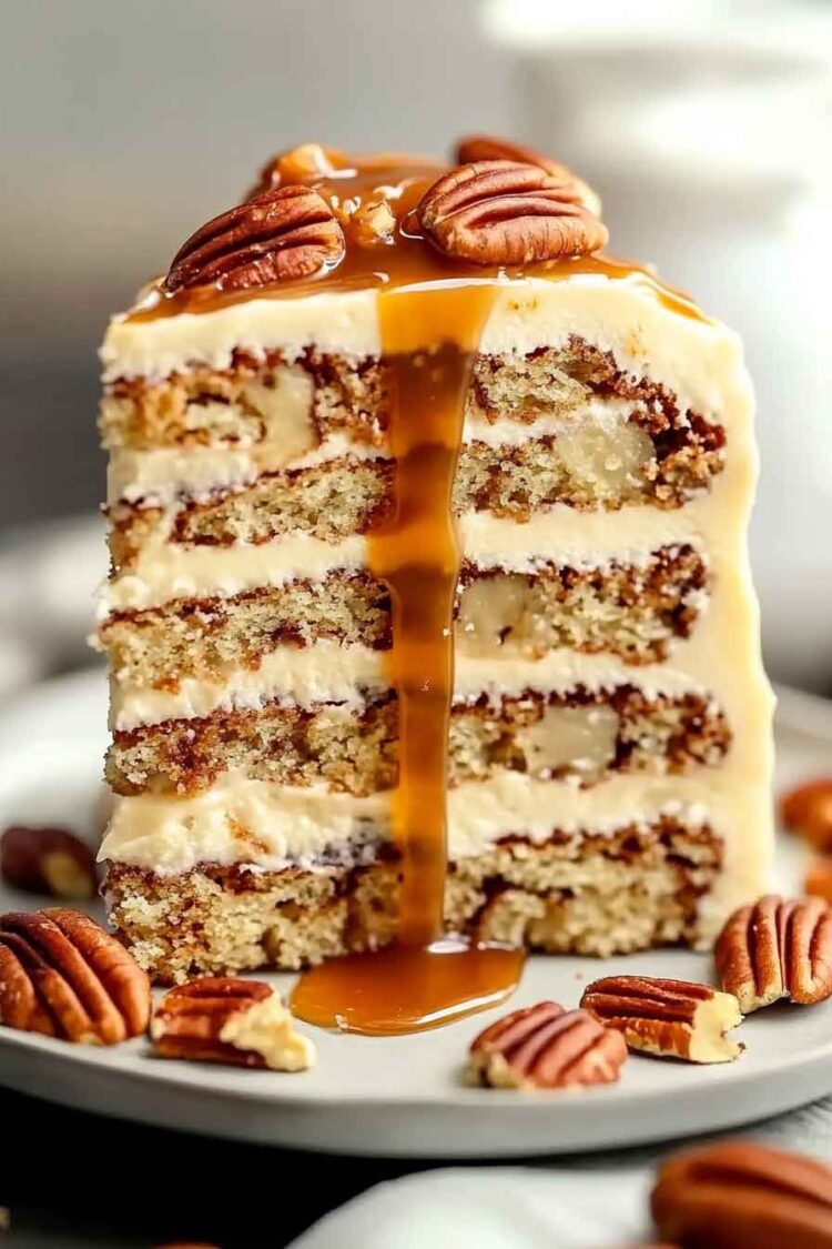 Banana Pecan Caramel Layer Cake Extravaganza - Dessert Hungry