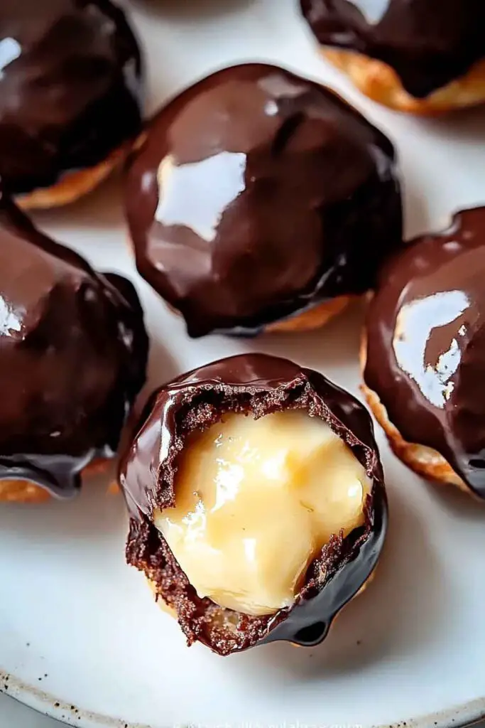 Chocolate Covered Banana Pudding Stuffed Puffs - Dessert Hungry