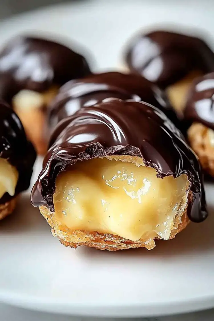 Chocolate Covered Banana Pudding Stuffed Puffs - Dessert Hungry