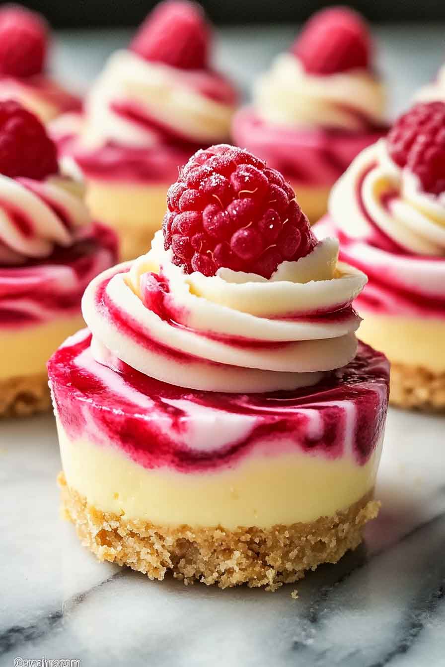 Lemon Raspberry Swirl Cheesecake Cups - Dessert Hungry