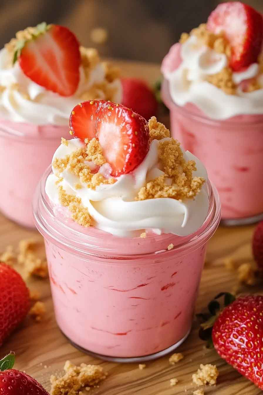 Strawberry Pink Pudding Cheesecake Cups - Dessert Hungry