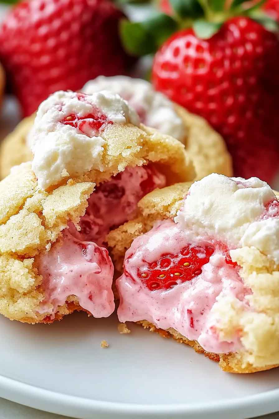 Stuffed Strawberry Shortcake Indulgence Cookies - Dessert Hungry
