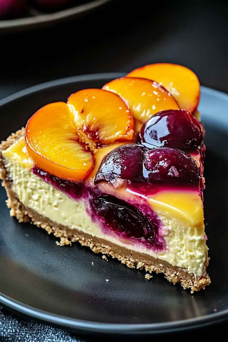 Summer Peach Plum Cheesecake - Dessert Hungry