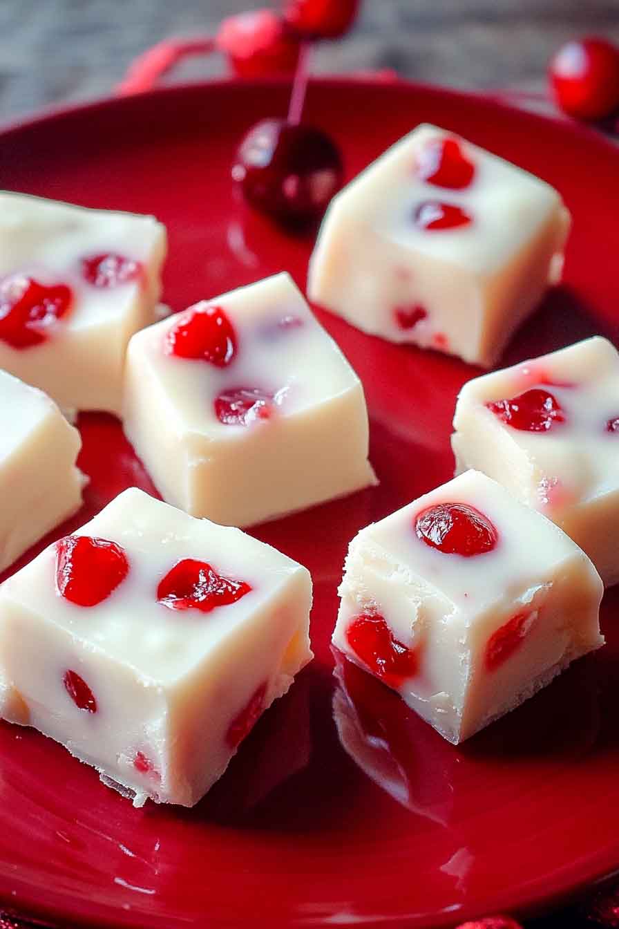 Cherry White Chocolate Fudge - Dessert Hungry