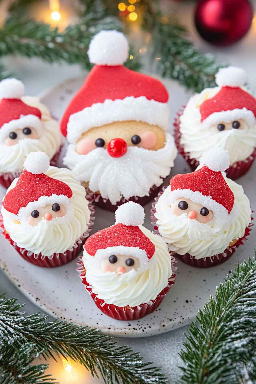 Christmas Santa Face Cupcakes - Dessert Hungry