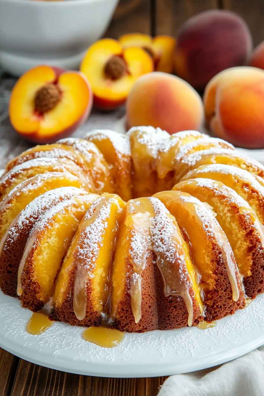 Sour Cream Peach Pound Cake - Dessert Hungry