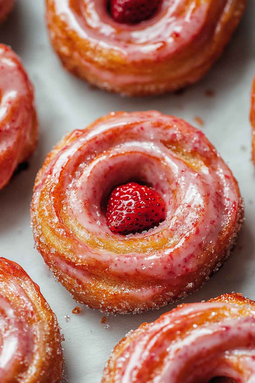 Strawberry Glazed French Crullers - Dessert Hungry