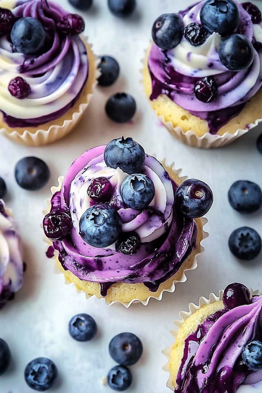 White Chocolate Blueberry Cheesecake Cupcakes - Dessert Hungry