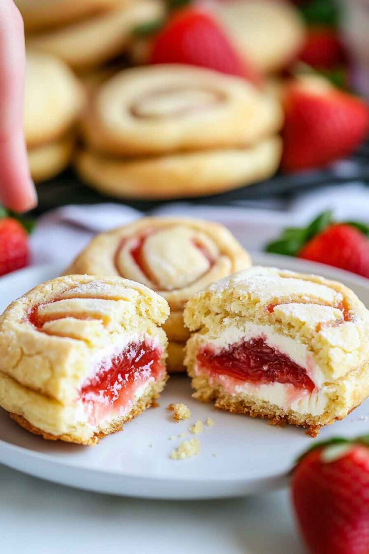 Strawberry Cheesecake Stuffed Cookies - Dessert Hungry