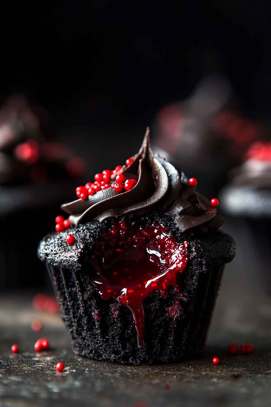 Bleeding Halloween Black Cupcakes - Dessert Hungry