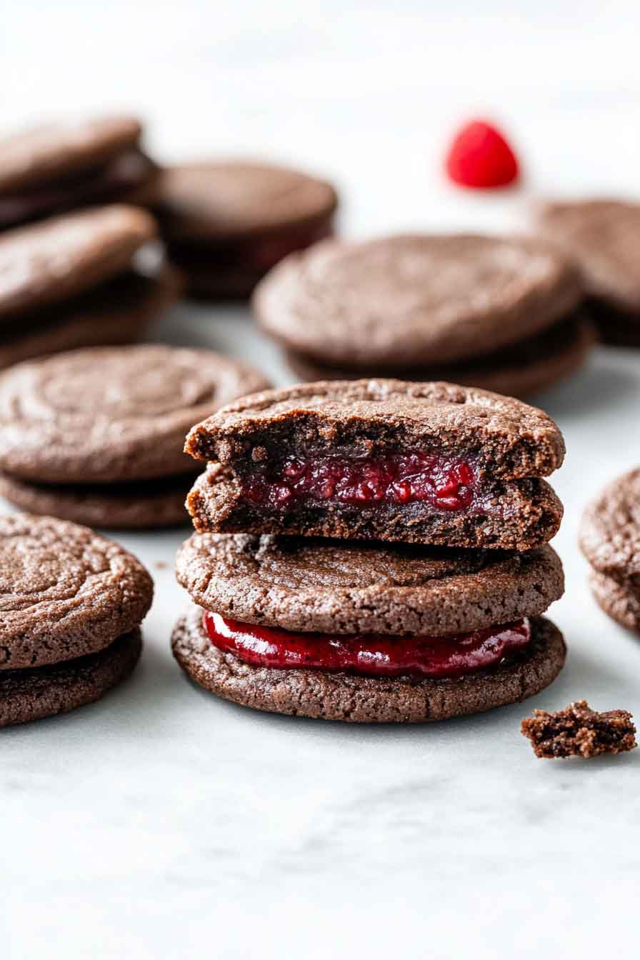 Chocolate Raspberry Sandwich Cookies - Dessert Hungry