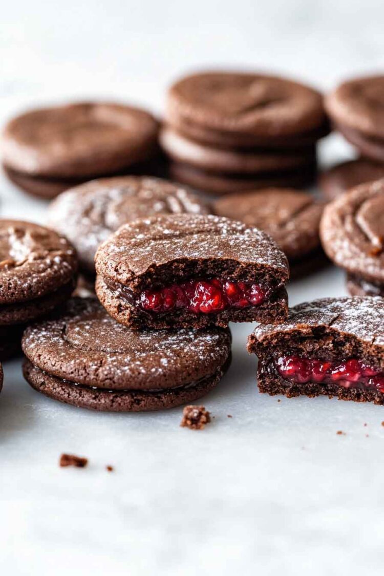 Chocolate Raspberry Sandwich Cookies - Dessert Hungry