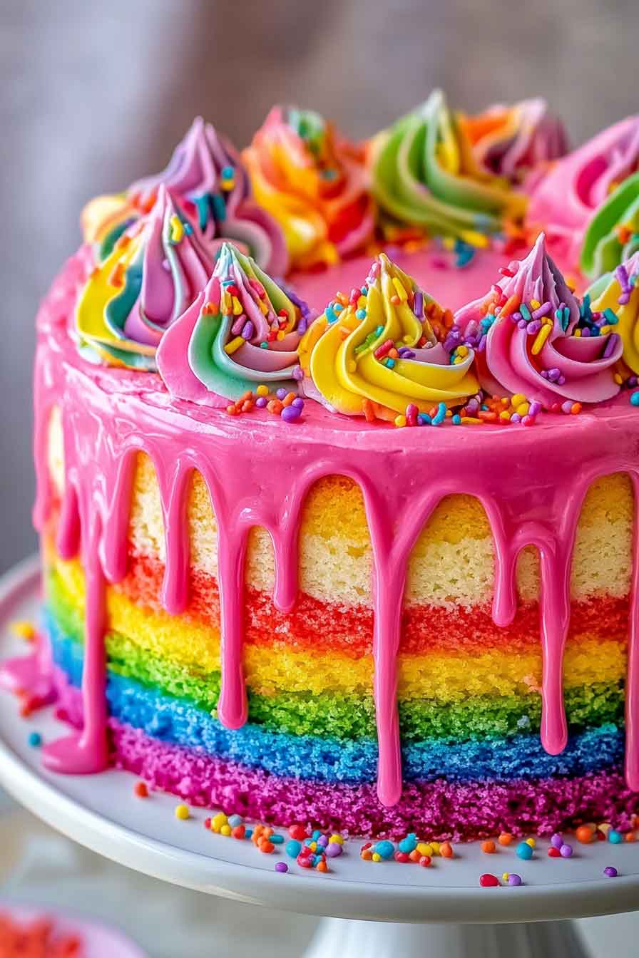 Rainbow Drip Cake Magic - Dessert Hungry
