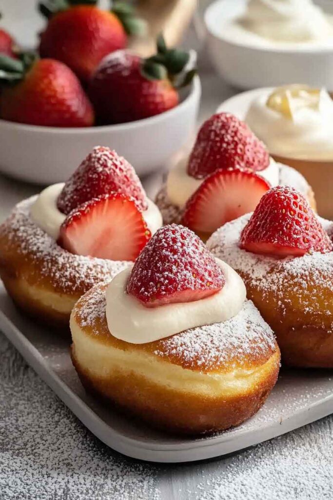 Strawberry Cheesecake Stuffed Donuts - Dessert Hungry