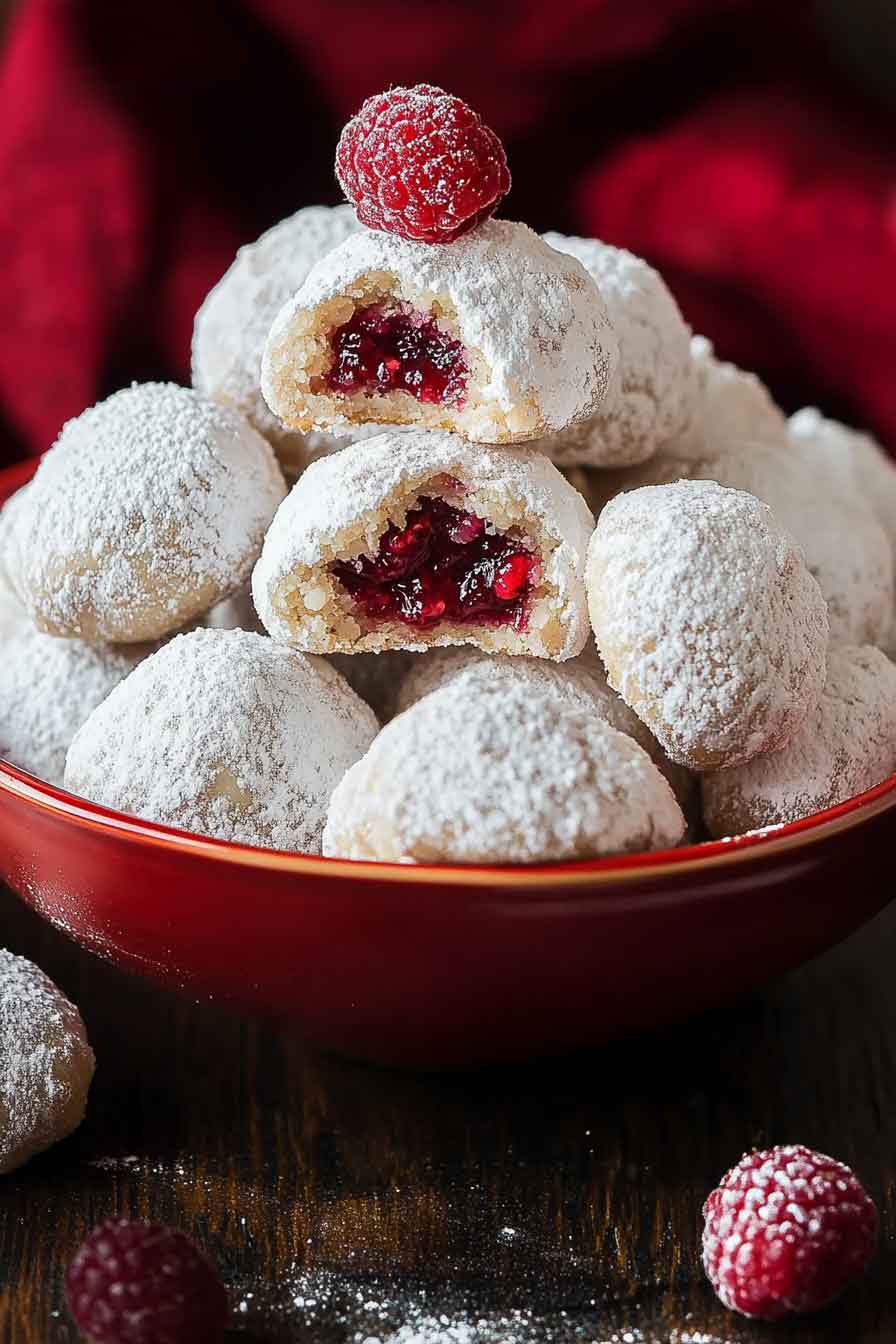 Raspberry Almond Snowballs - Dessert Hungry