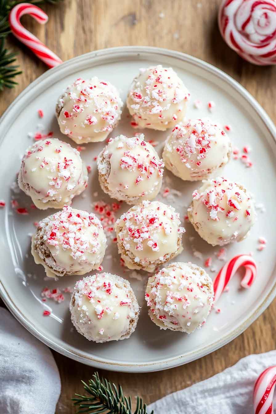 Peppermint Bark Snowballs - Dessert Hungry